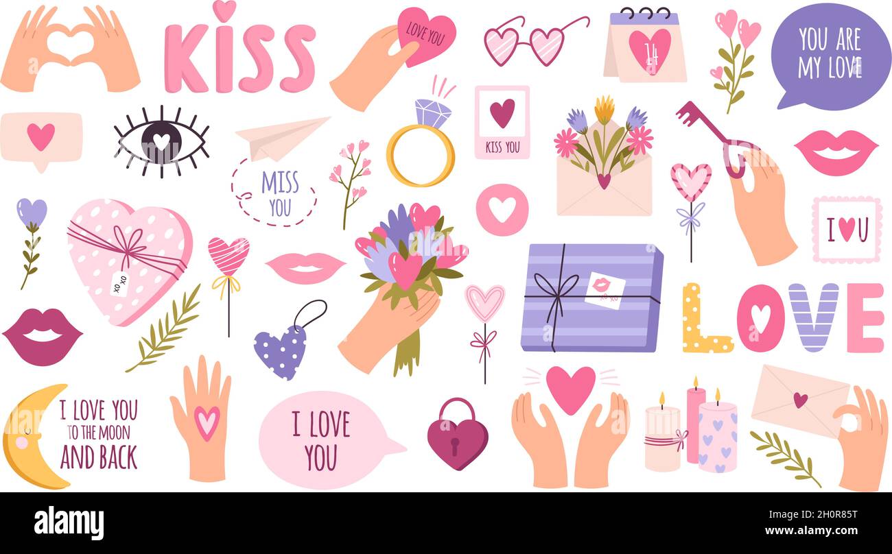 Cute valentines day stickers for planner, love letter or diary. Cartoon ...