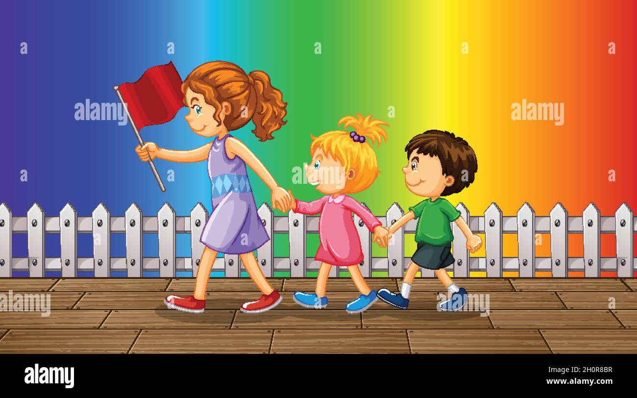 Children cartoon character on rainbow gradient background illustration ...