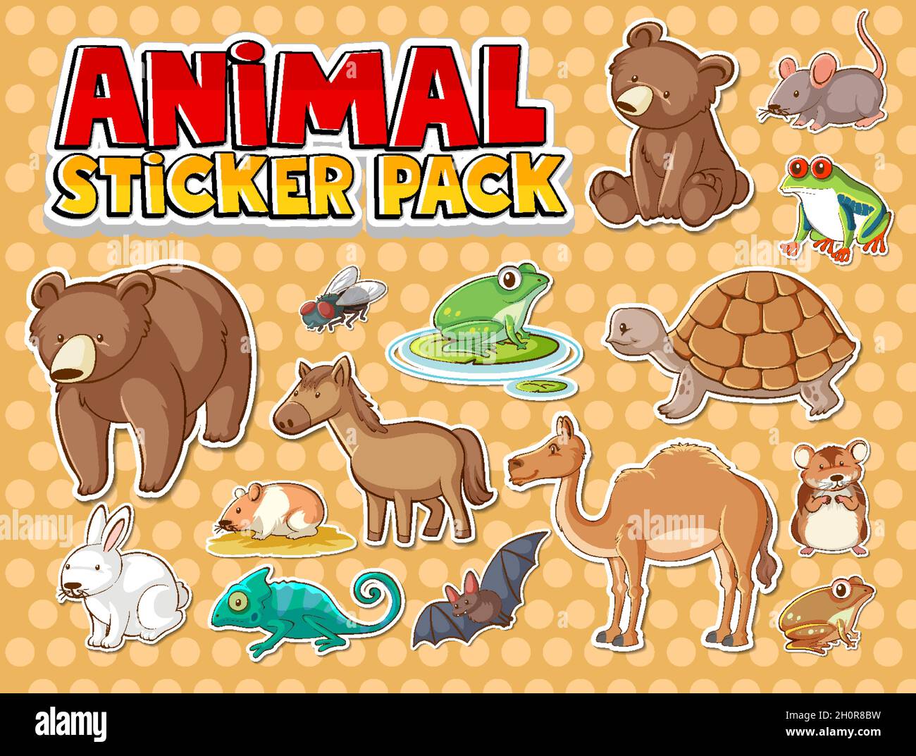 Cute wild animals sticker pack isolated illustration Stock Vector Image ...