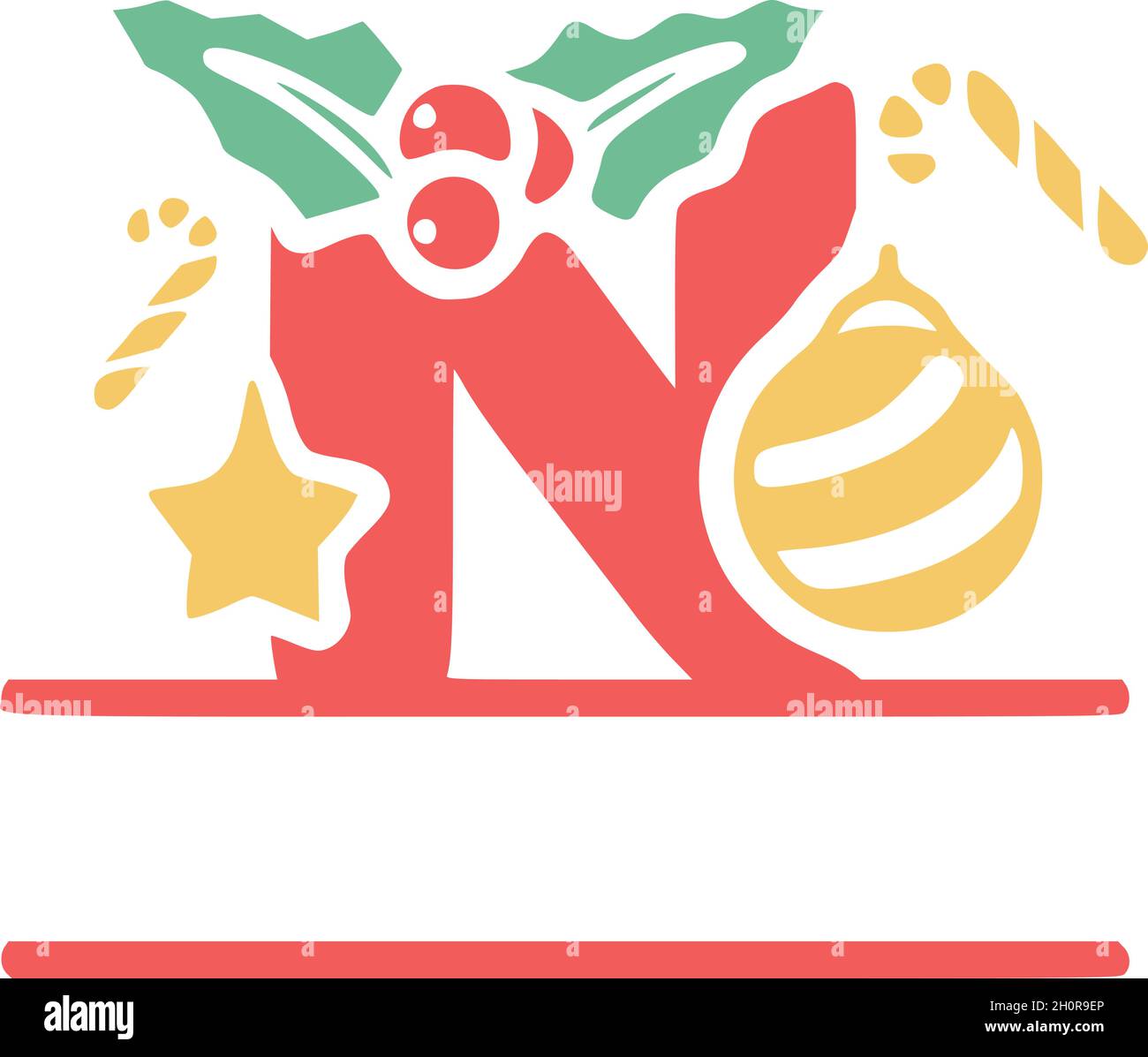 The letter N is decorated with mistletoe and Christmas elements ...