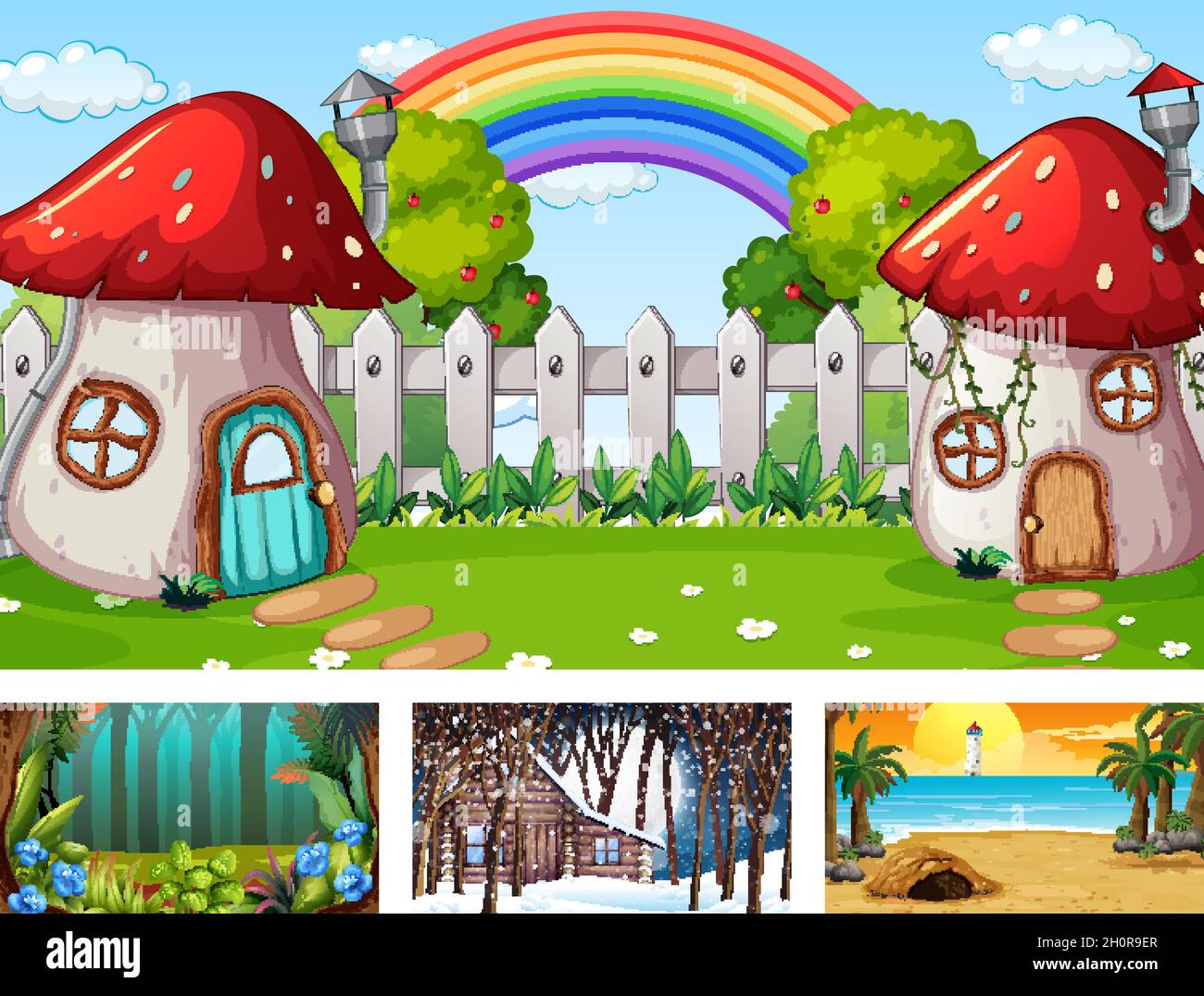 Four different nature horizontal scene illustration Stock Vector Image ...
