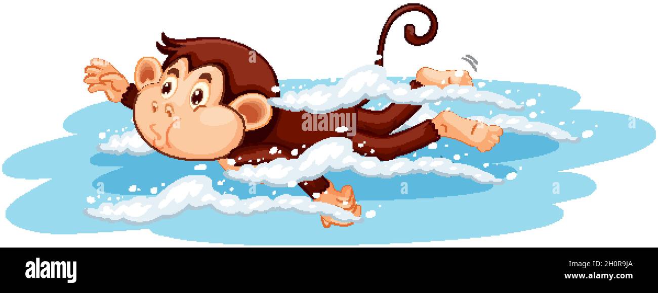 Monkey swimming cartoon character illustration Stock Vector Image & Art ...