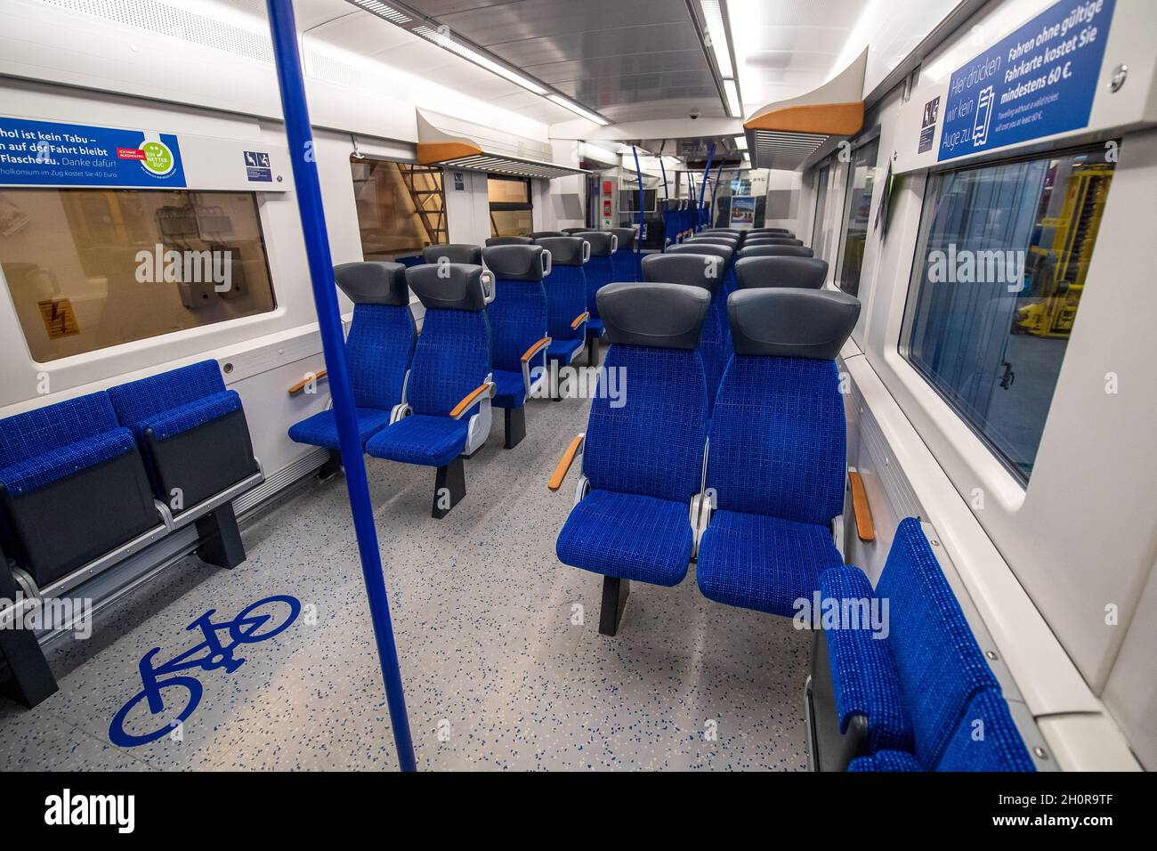 Bremerhaven, Germany. 14th Oct, 2021. The interior of the converted Nordwestbahn train. A total ...