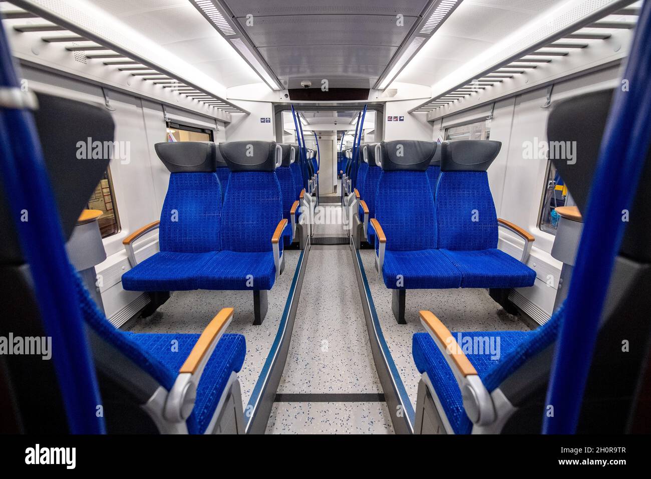 Bremerhaven, Germany. 14th Oct, 2021. The interior of the converted Nordwestbahn train. A total ...