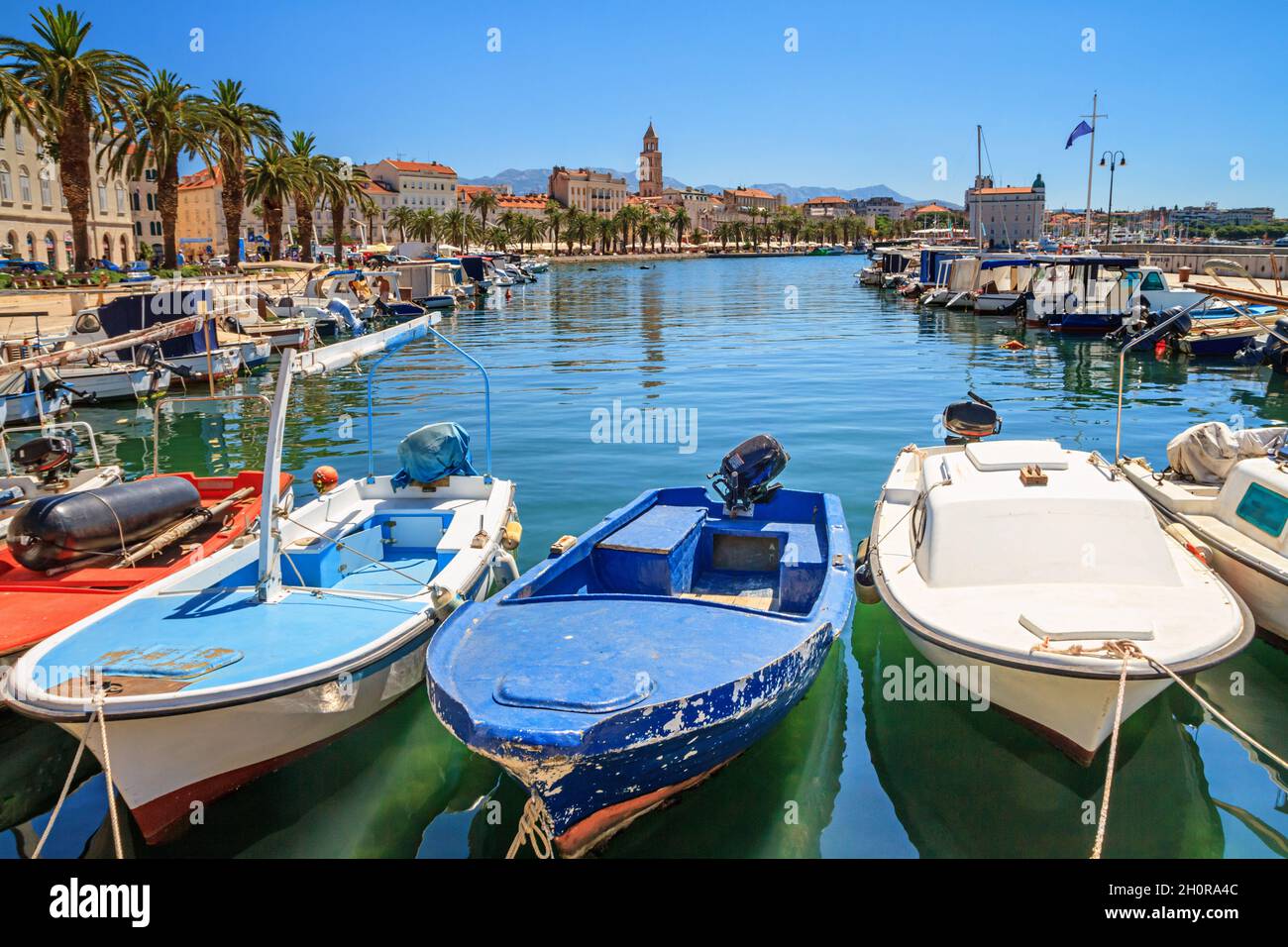 Coastal summer cityscape - view of the boat dock and the Split ...