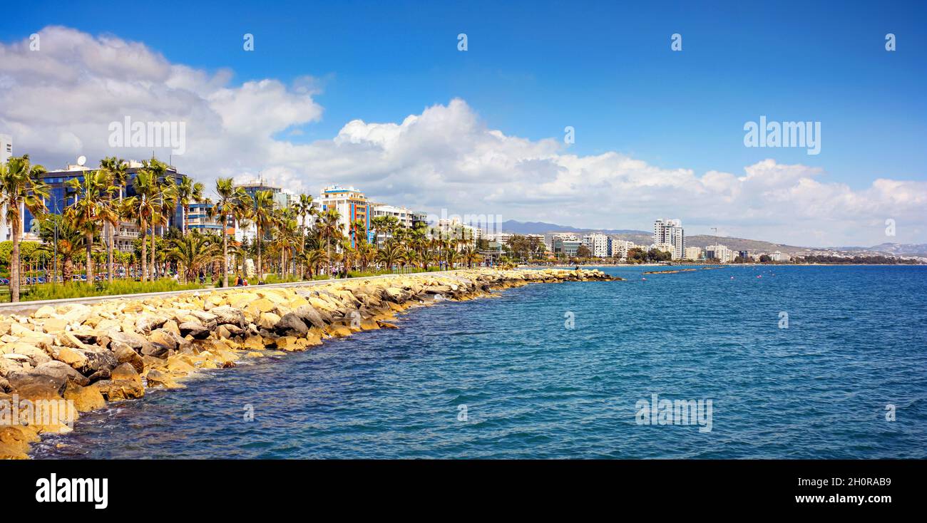 The Promenade of Limassol, panorama, tourists are enjoying Cypriot ...