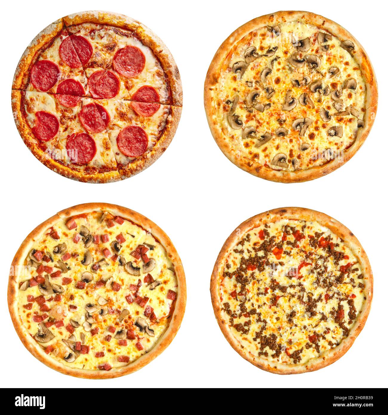 Set of different pizzas collage isolated on white Stock Photo - Alamy