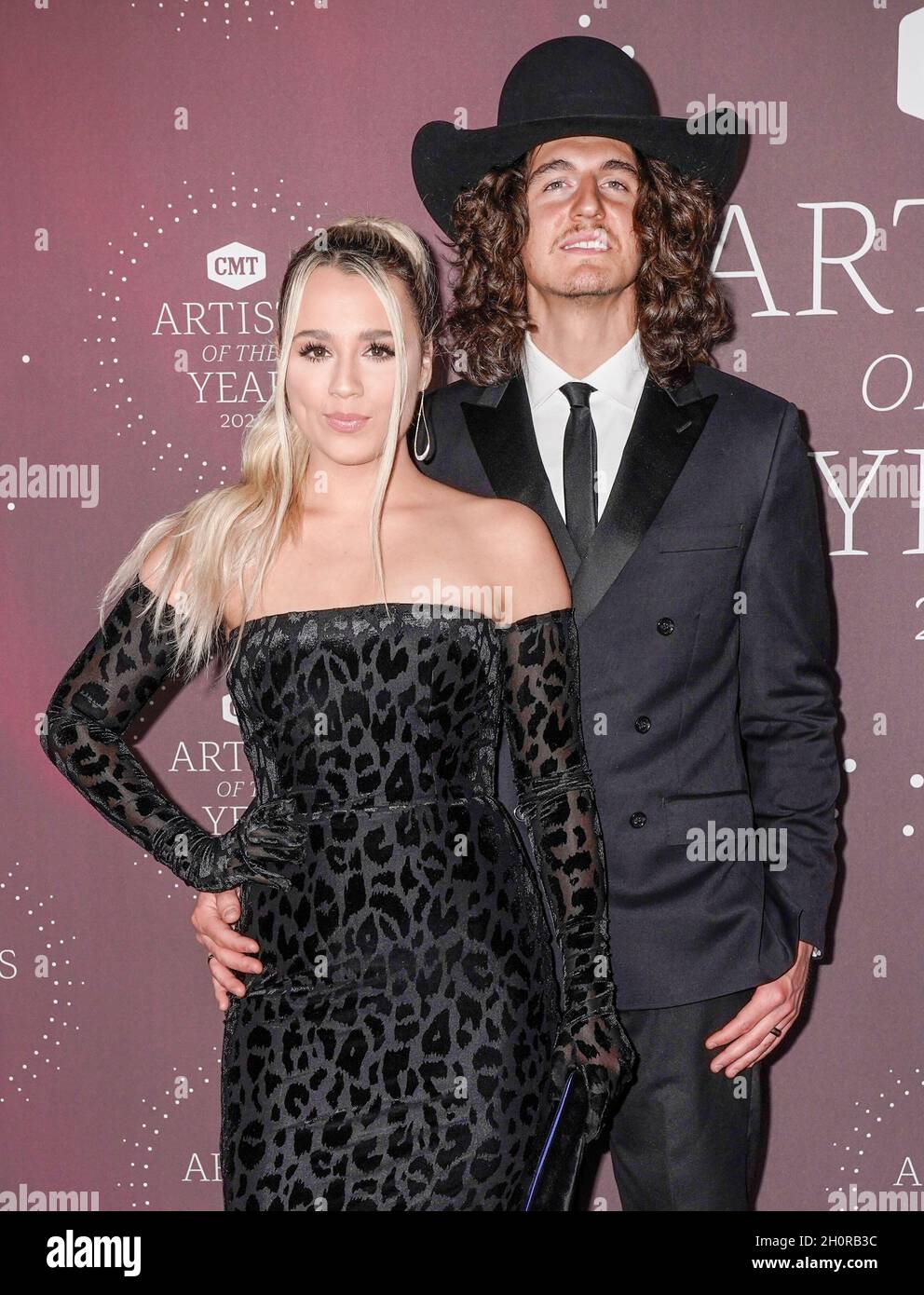 Gabby Barrett, Cade Foehner attend the 2021 CMT Artist of the Year on ...