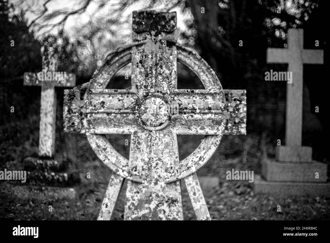 Old cross in graveyard Black and White Stock Photos & Images - Alamy