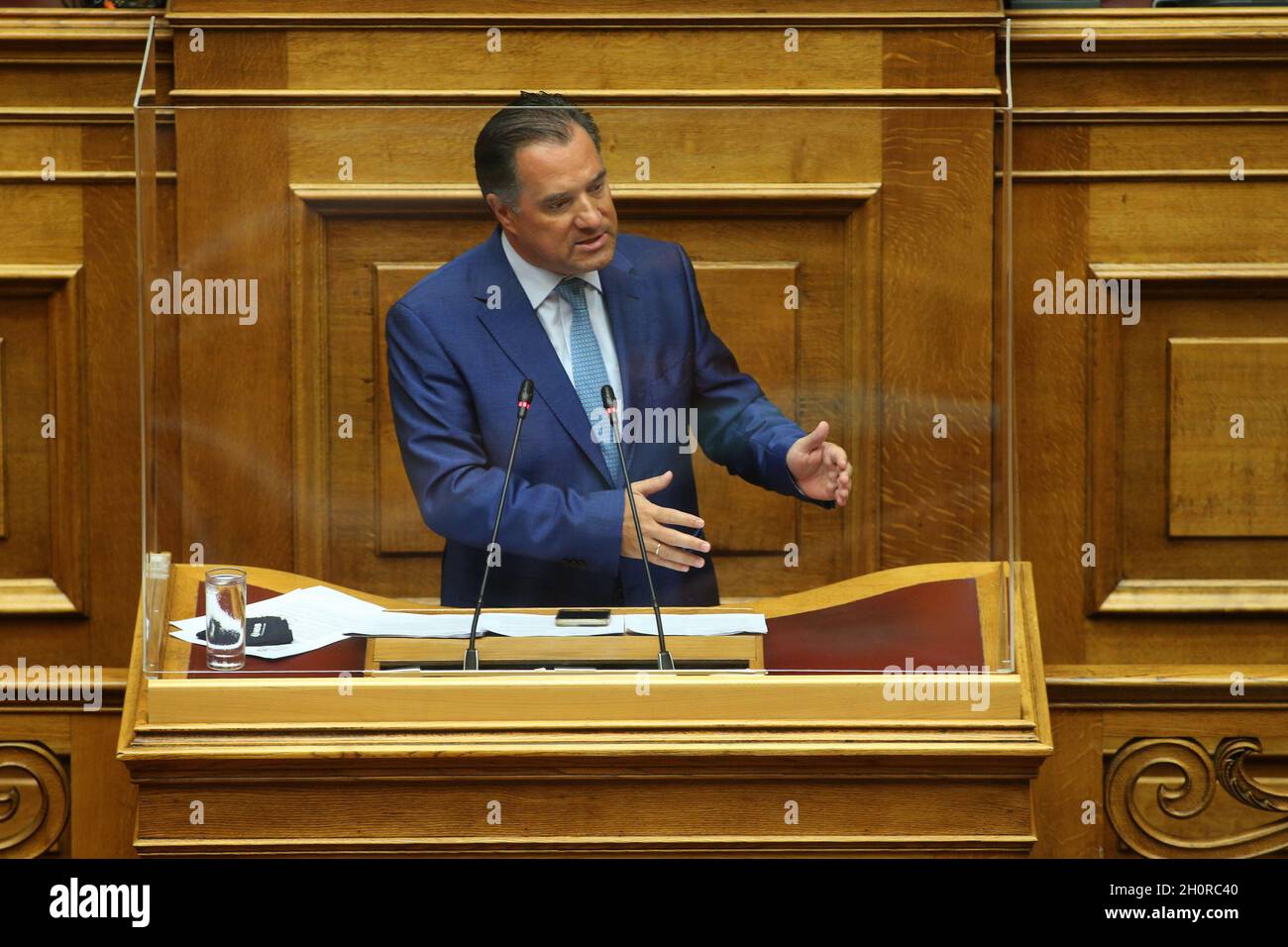 Adonis Georgiadis speaks in the Greek Parliament, Athens, Greece Stock ...