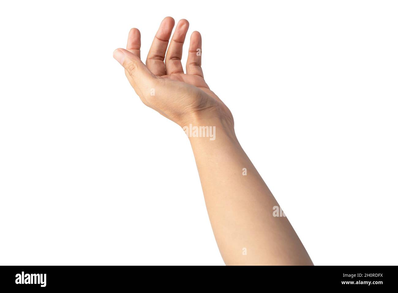 Asian lady woman beautiful empty hand isolated on white background with ...
