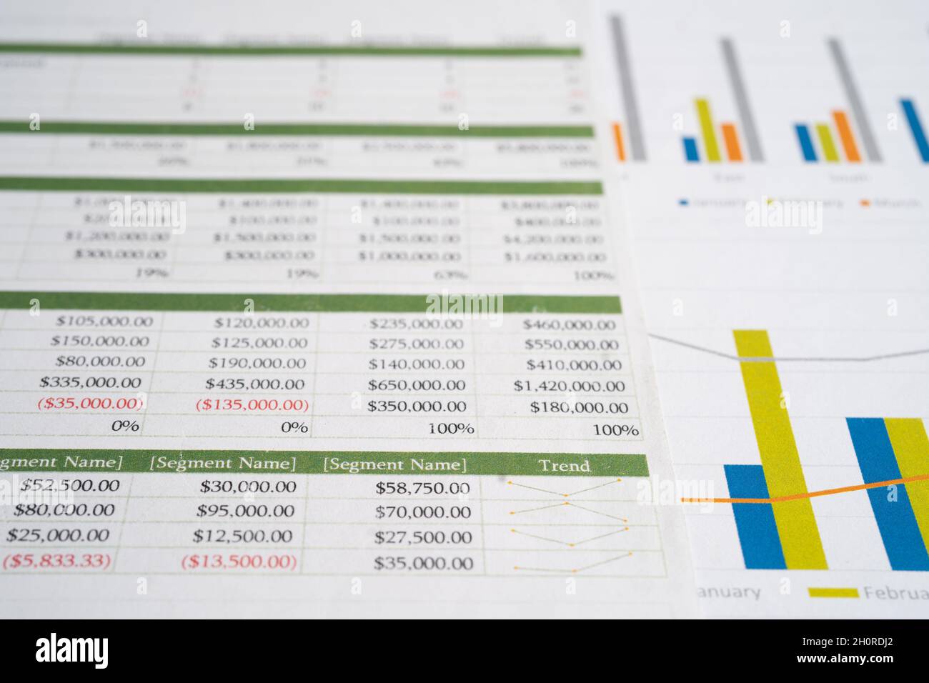 Spreadsheet table paper with graph. Finance development, Banking ...