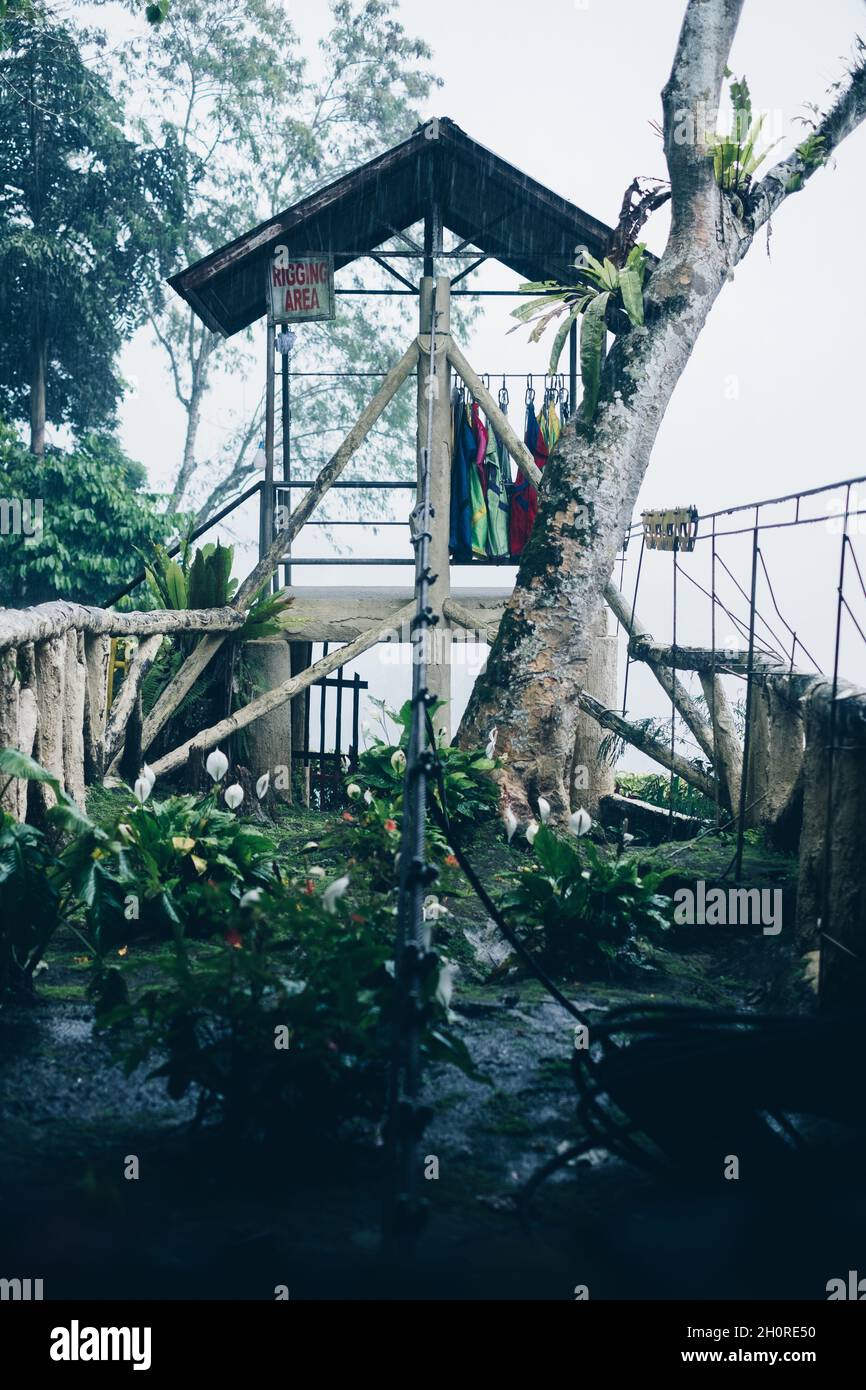 LAKE SEBU, PH - AUG. 29, 2021: The rigging area in the zipline station ...