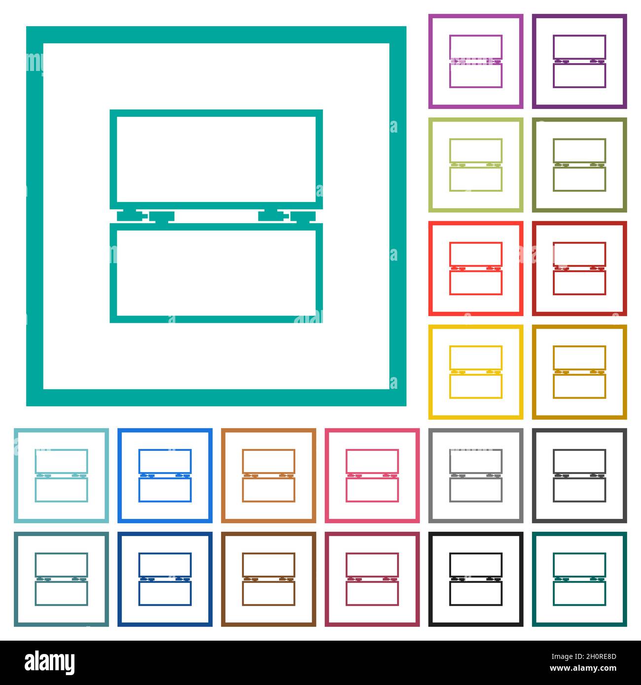 Empty toolbox flat color icons with quadrant frames on white background ...