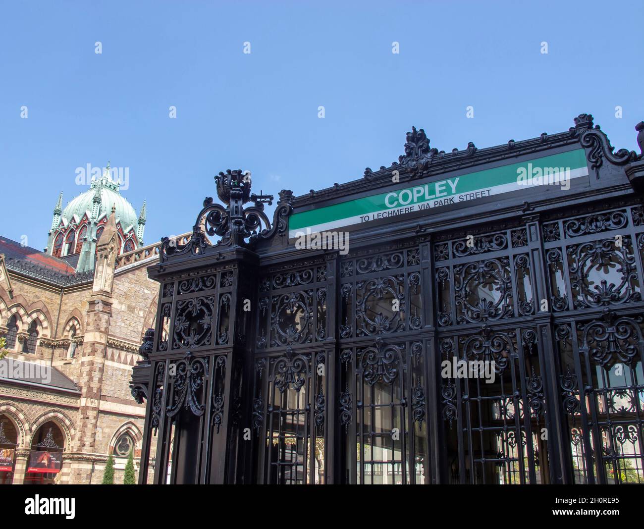 Copley subway station entrance on Boylston Street in Boston Stock Photo ...