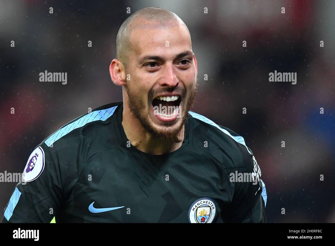 Manchester City's David Silva celebrates scoring his side's second goal ...
