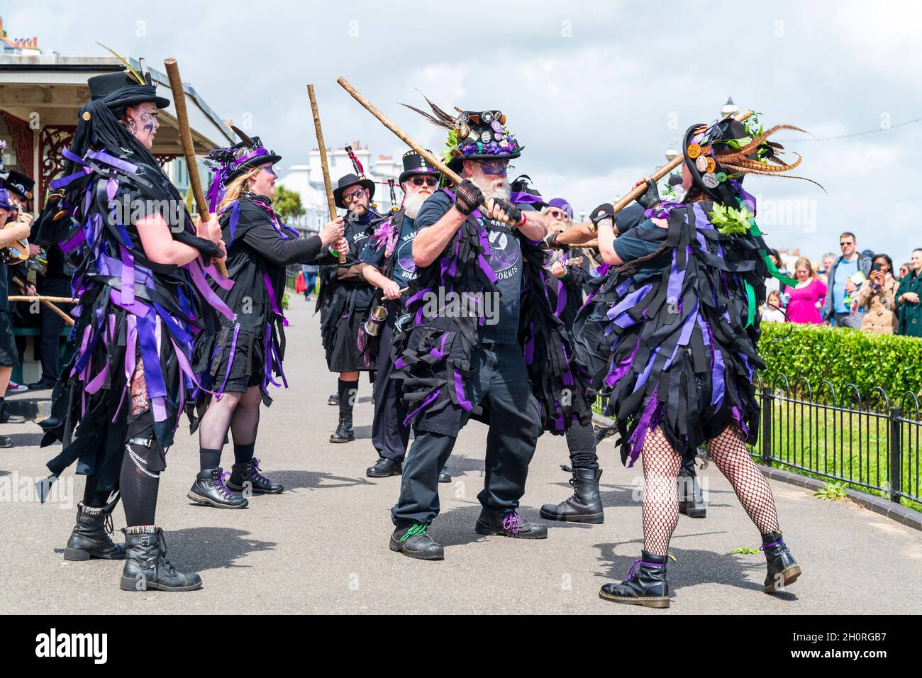 Black Swan Border Morris dancers in their black and mauve costume ...