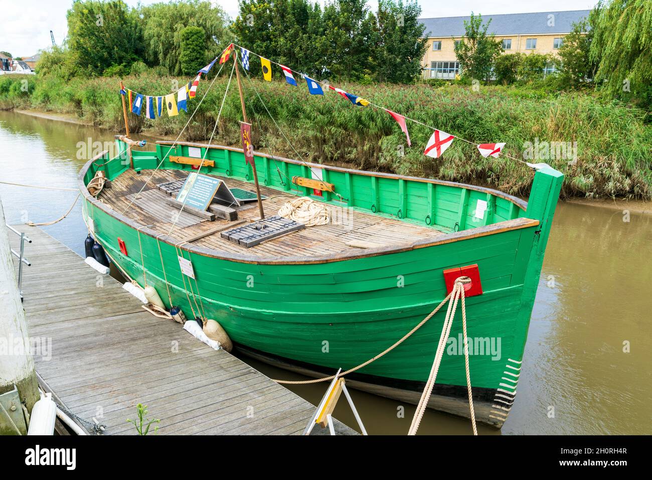 A partly reconstructed medieval cog, a sailship used on the sea and ...