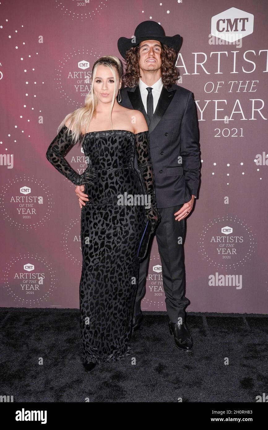 Gabby Barrett, Cade Foehner attend the 2021 CMT Artist of the Year on ...