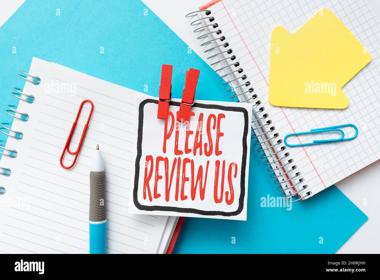 Text caption presenting Please Review Us. Word Written on situation or ...