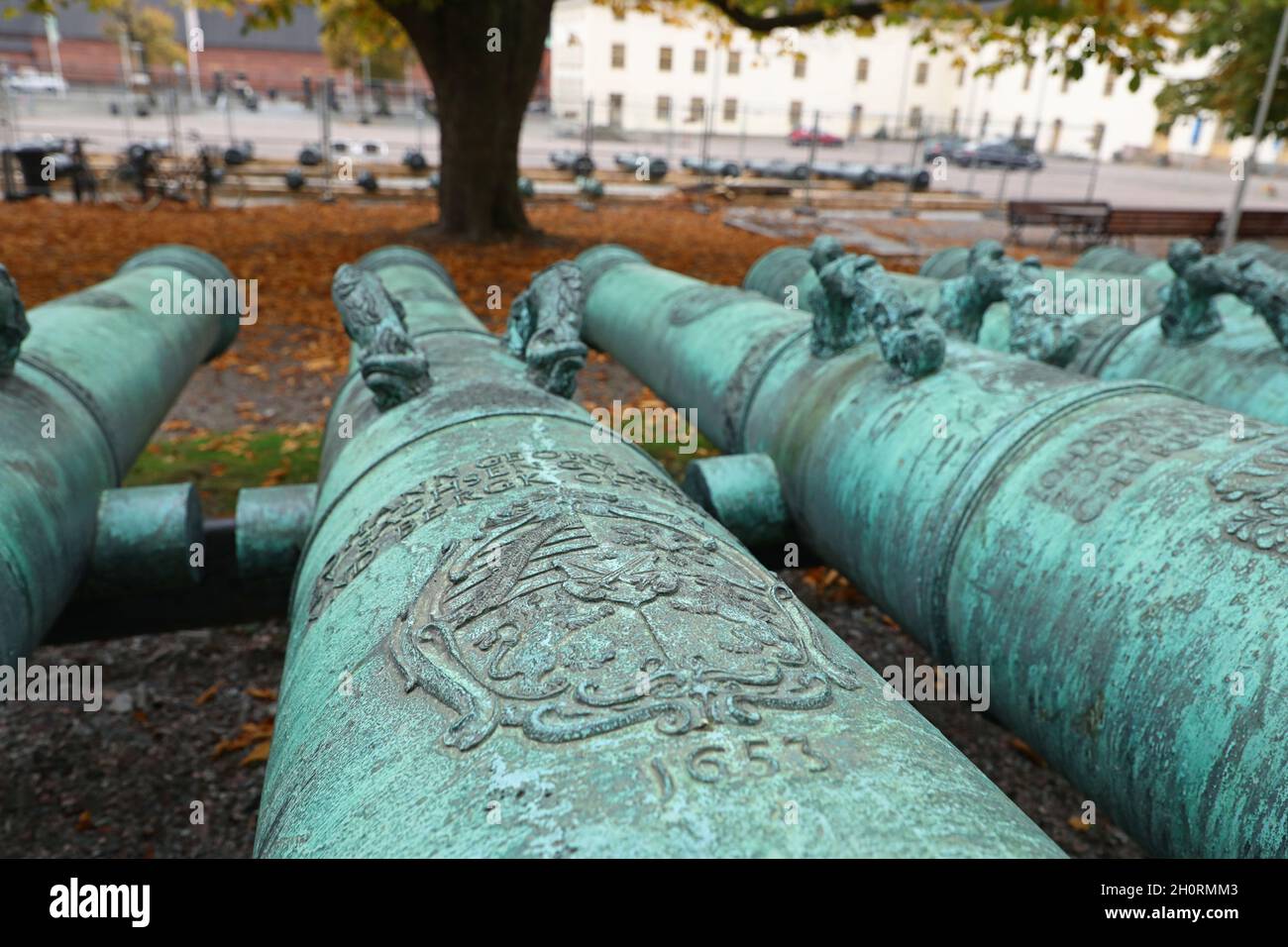 Old gun tubes or barrels at the Swedish Army Museum in Stockholm ...