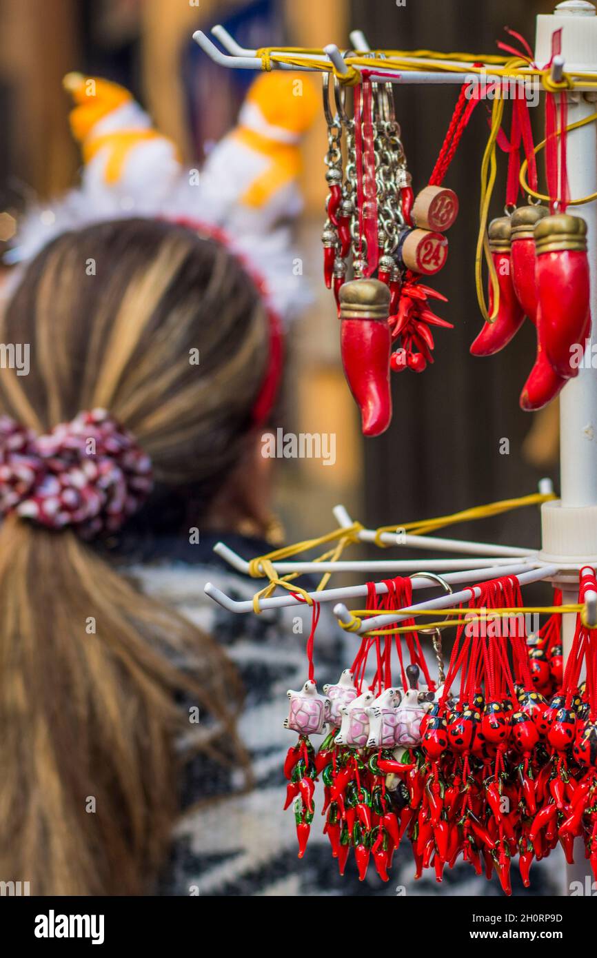 Cornicello amulets for sale, Naples, Campania, Italy Stock Photo - Alamy