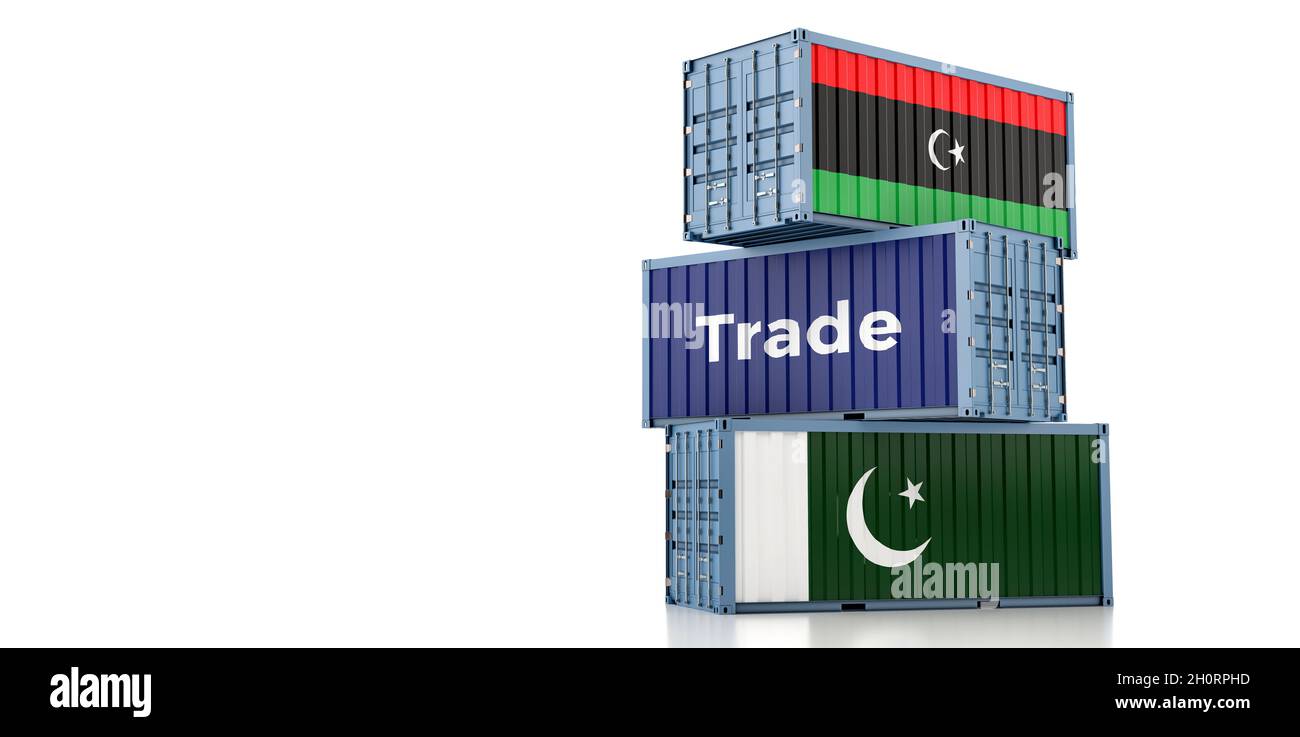 Shipping containers with Pakistan and Libya flag. 3D Rendering Stock ...