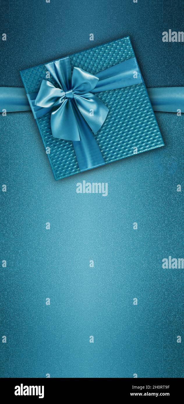 merry christmas gift card with gift blue box with ribbon bow, isolated ...