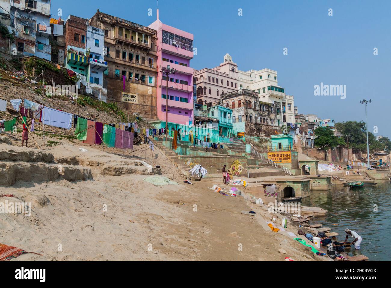 VARANASI, INDIA - OCTOBER 25, 2016: View of Lal Ghat riverfront steps ...