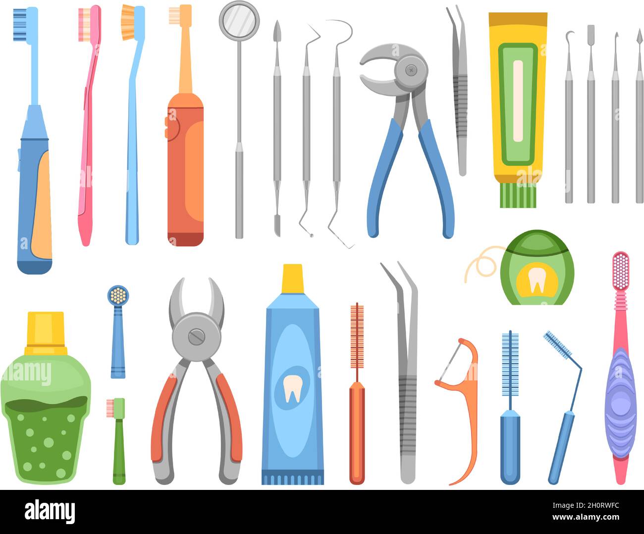 Flat stomatology clinic equipment, dentist tools, toothbrushes and ...