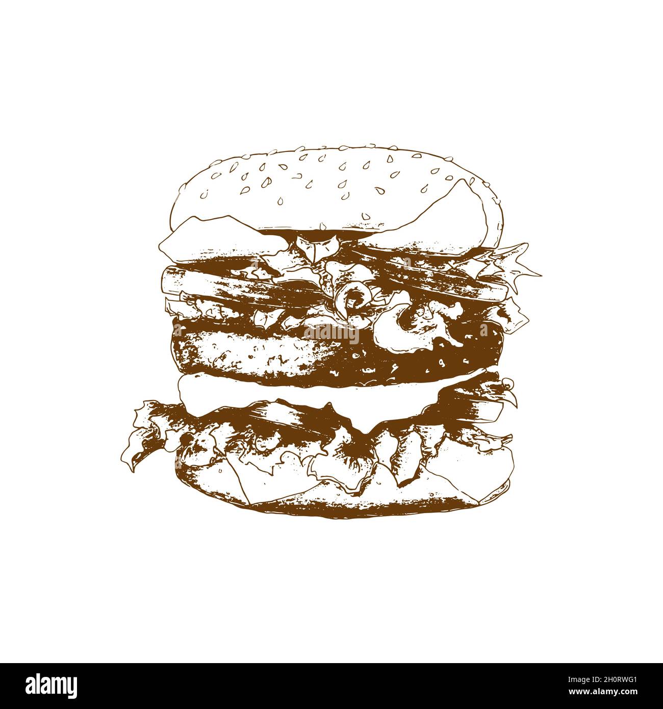 Burger hamburger sketch hand drawing. Imprint stamp silhouette contour ...