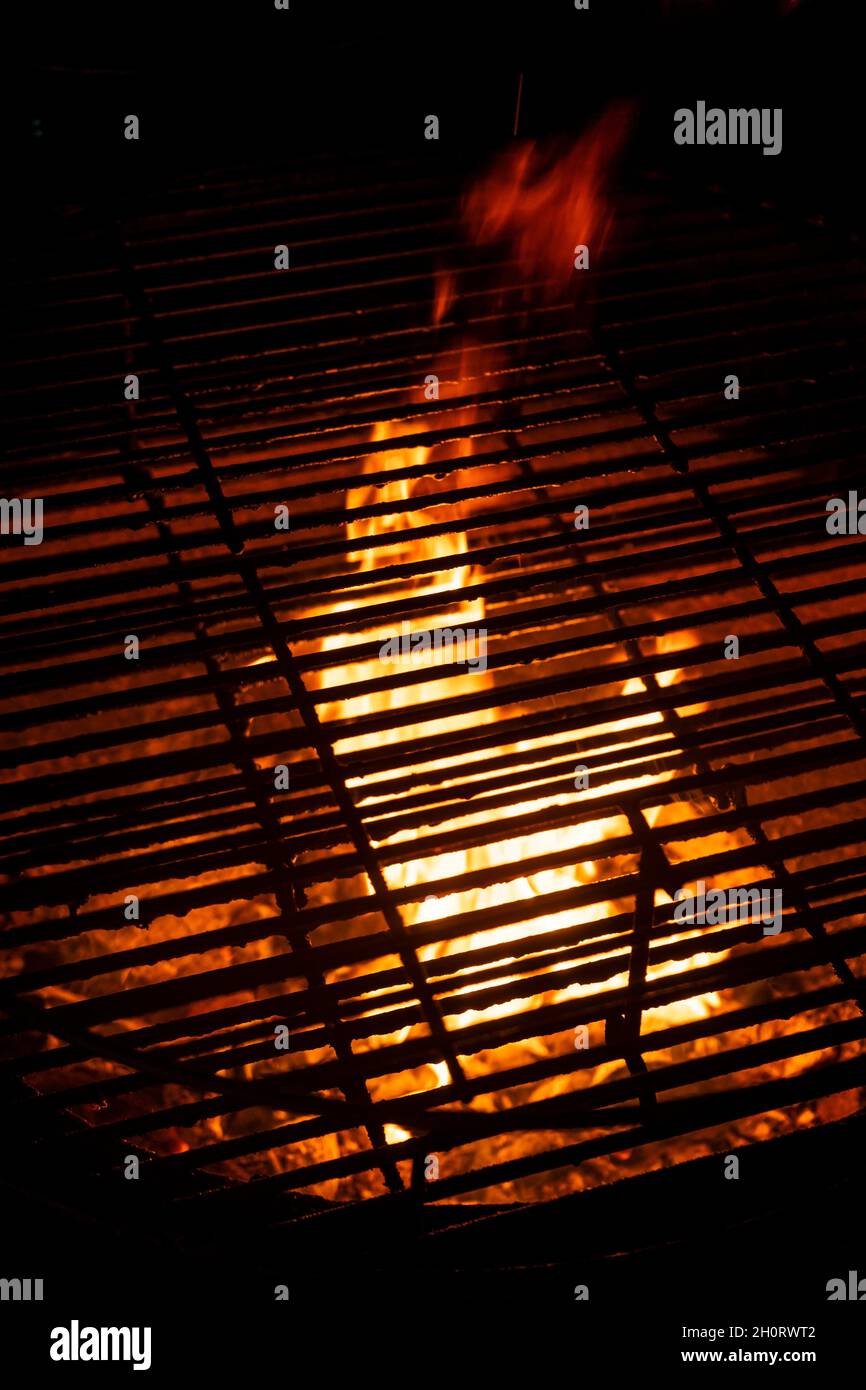 selective focus, fire texture, grill grill with burning coals ...