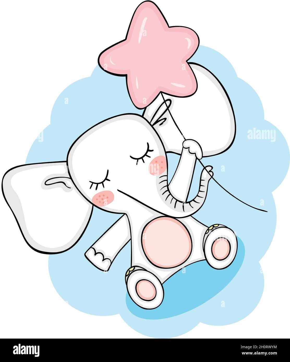 Baby white elephant flying holding a star shaped balloon in sky Stock ...