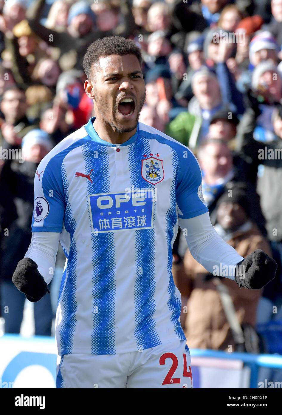 Huddersfield Town's Steve Mounie celebrates scoring his side's second ...