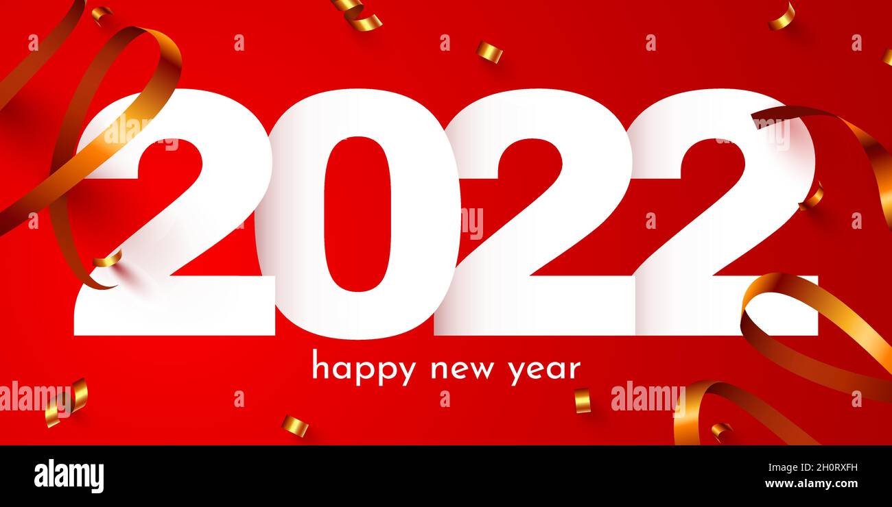 Happy New 2022 Year. Holiday numbers 2022 with confetti. Festive poster ... Happy New 2022 Year. Holiday numbers 2022 with confetti. Festive poster ...