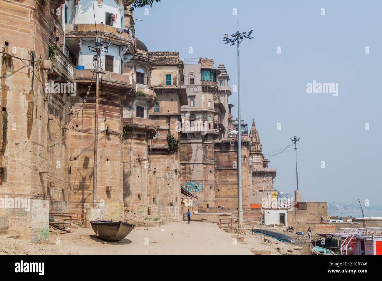 VARANASI, INDIA - OCTOBER 25, 2016: View of Ghats riverfront steps ...