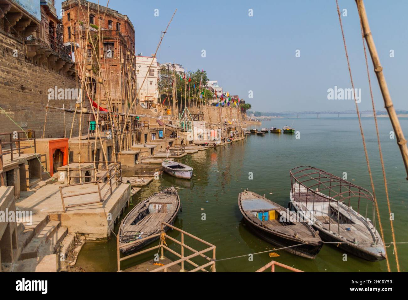 VARANASI, INDIA - OCTOBER 25, 2016: View of a Ghat riverfront steps of ...