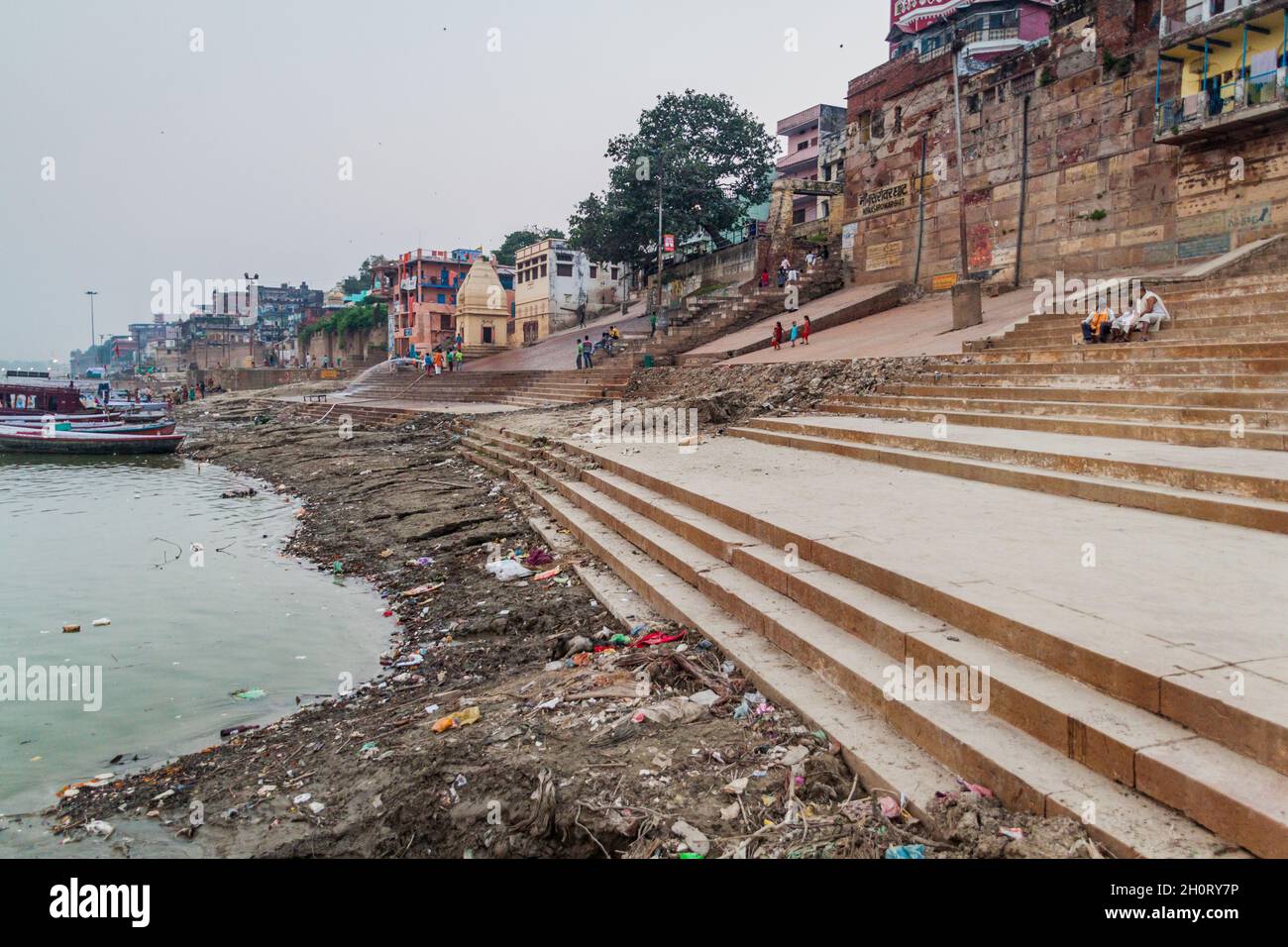 VARANASI, INDIA - OCTOBER 25, 2016: View of a Ghat riverfront steps of ...