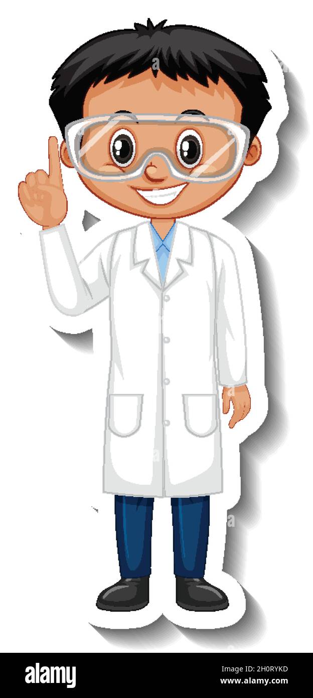 Scientist boy cartoon character sticker illustration Stock Vector Image ...
