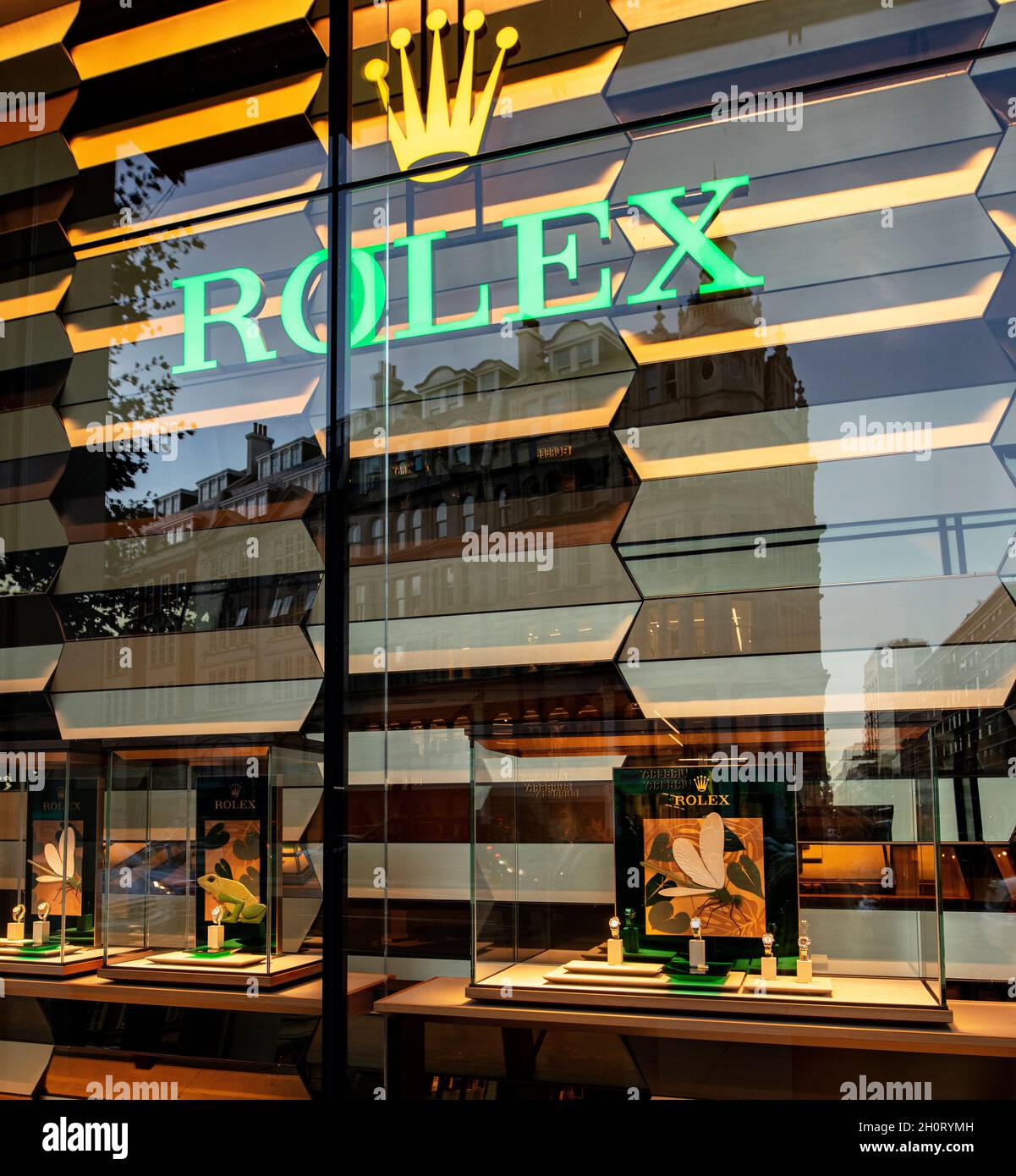 Window of upmarket store in London advertising Rolex watches Stock ...