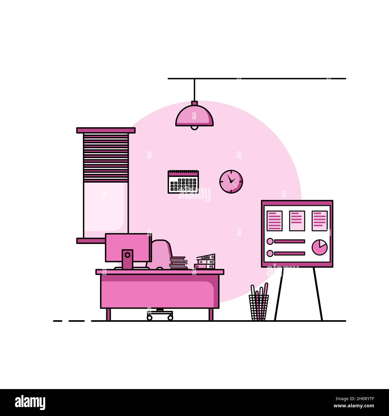 Working table flat design, Concept of working desk interior with ...