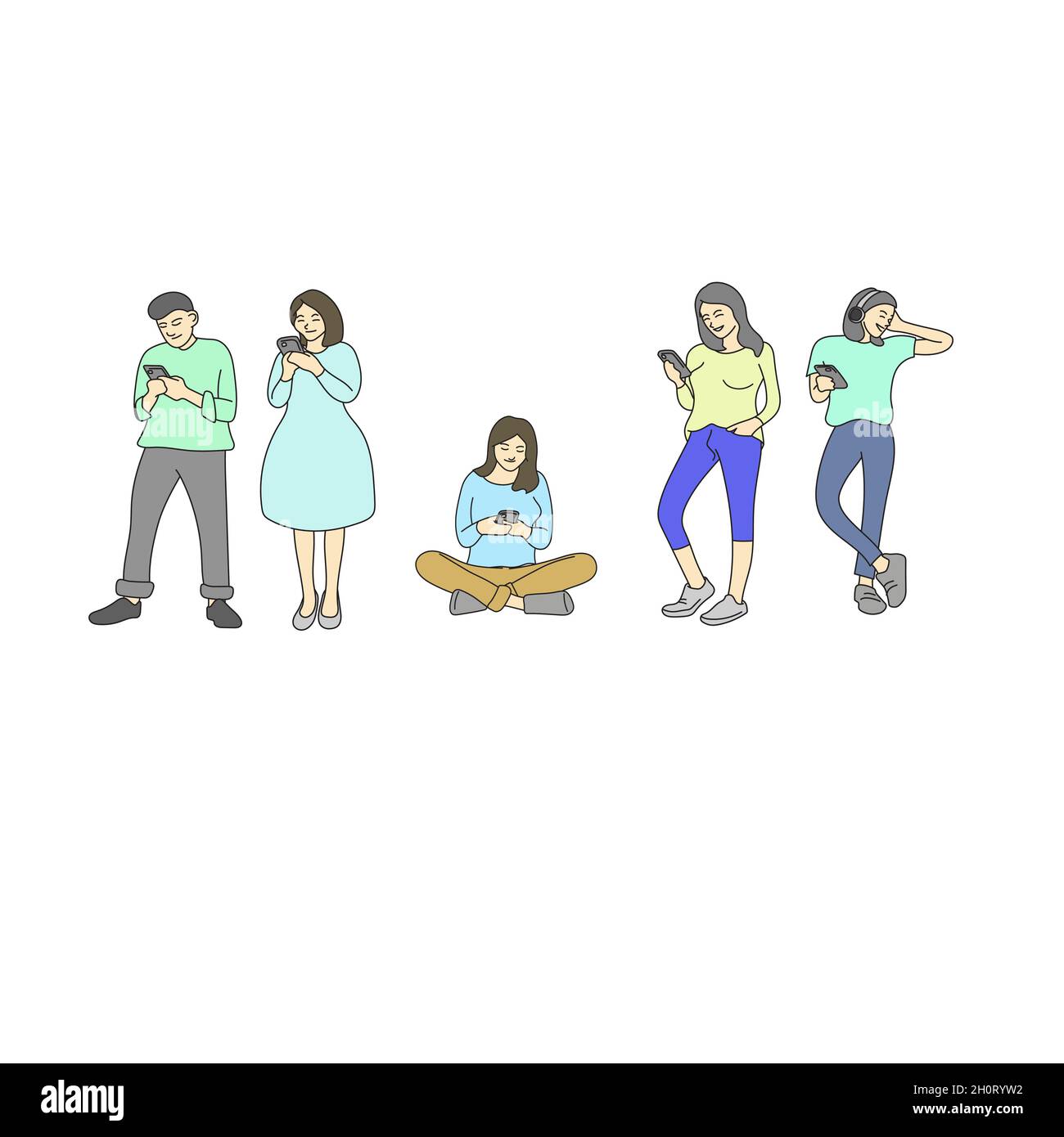 five people using smartphone illustration vector isolated on white ...