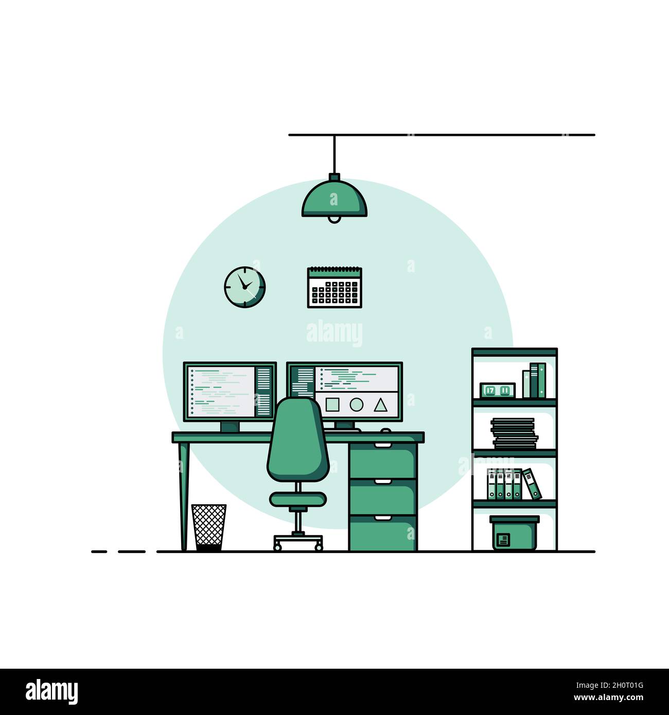 Working table flat design, Concept of working desk interior with ...