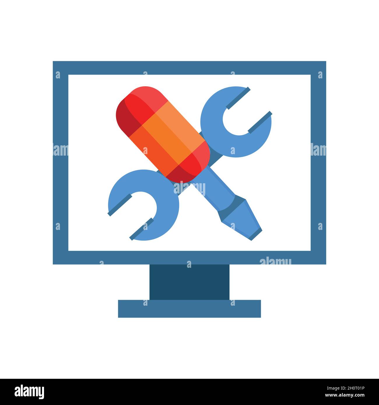 Computer repair service. Laptop with screwdriver and wrench. PC repair ...