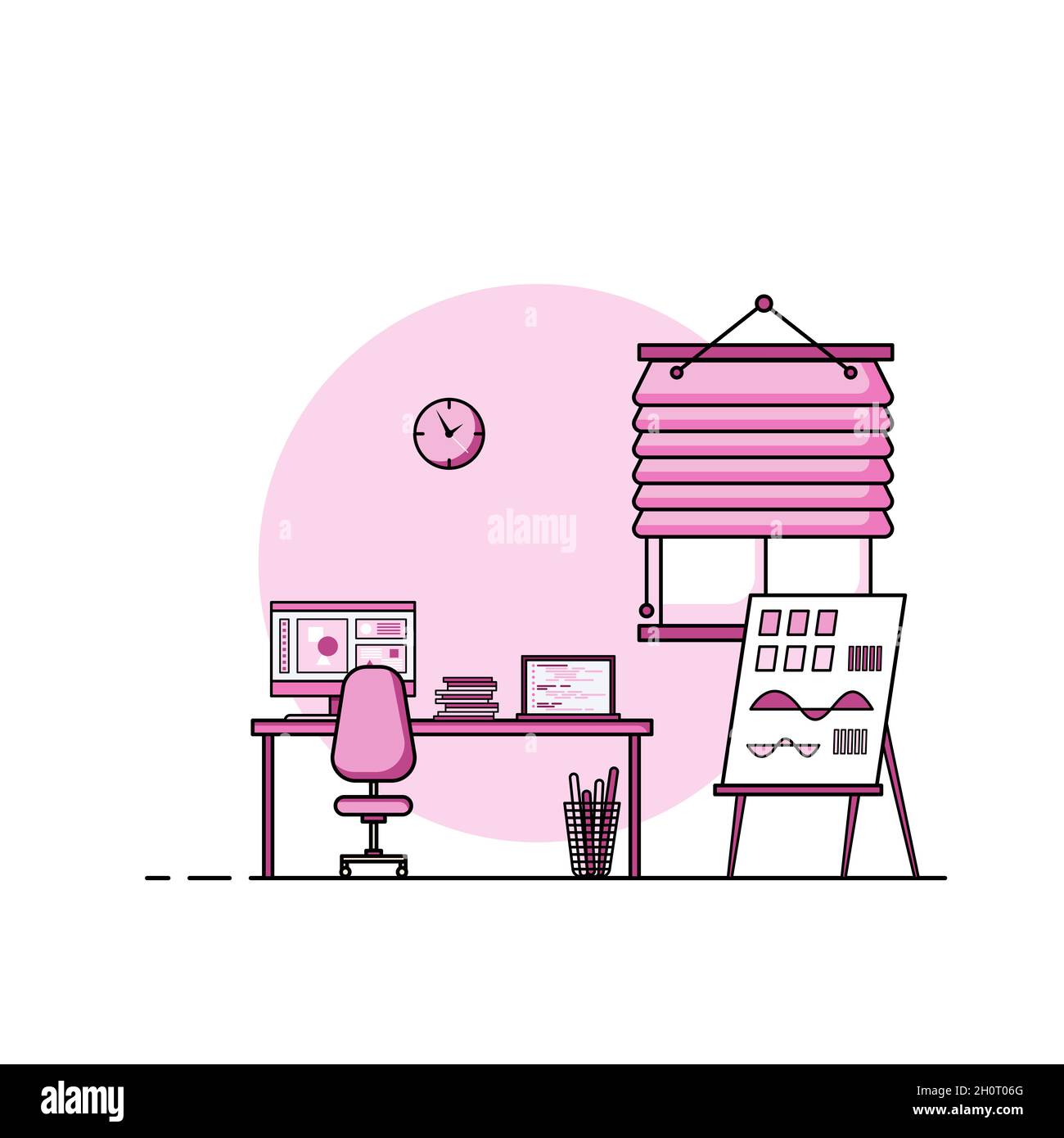 Working table flat design, Concept of working desk interior with ...