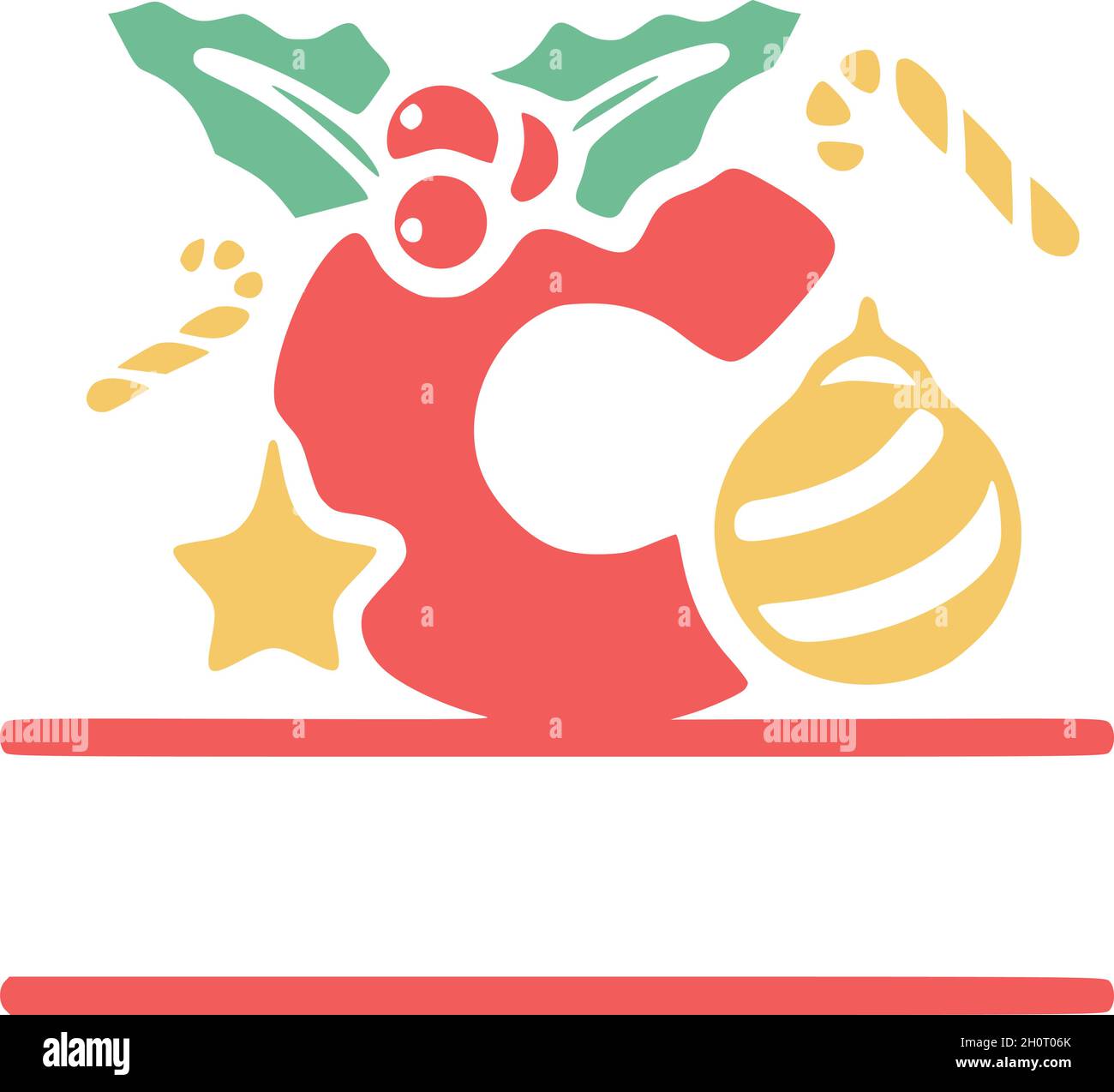 The letter C is decorated with mistletoe and Christmas elements ...