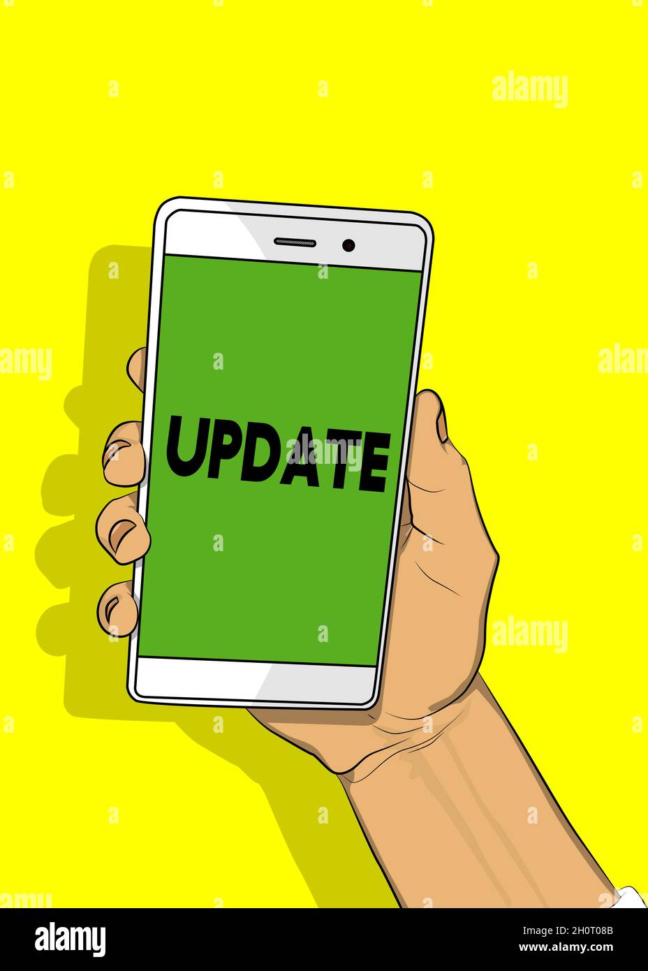 Update text on Smartphone screen. Cartoon vector illustrated mobile ...