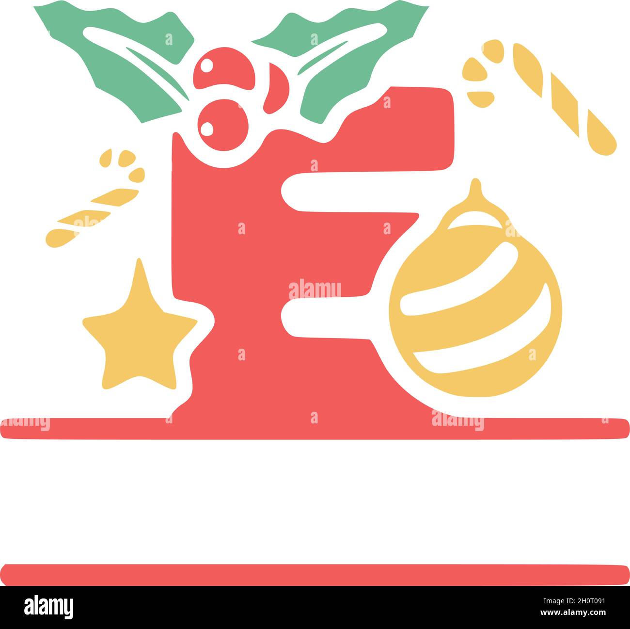 The letter E is decorated with mistletoe and Christmas elements ...