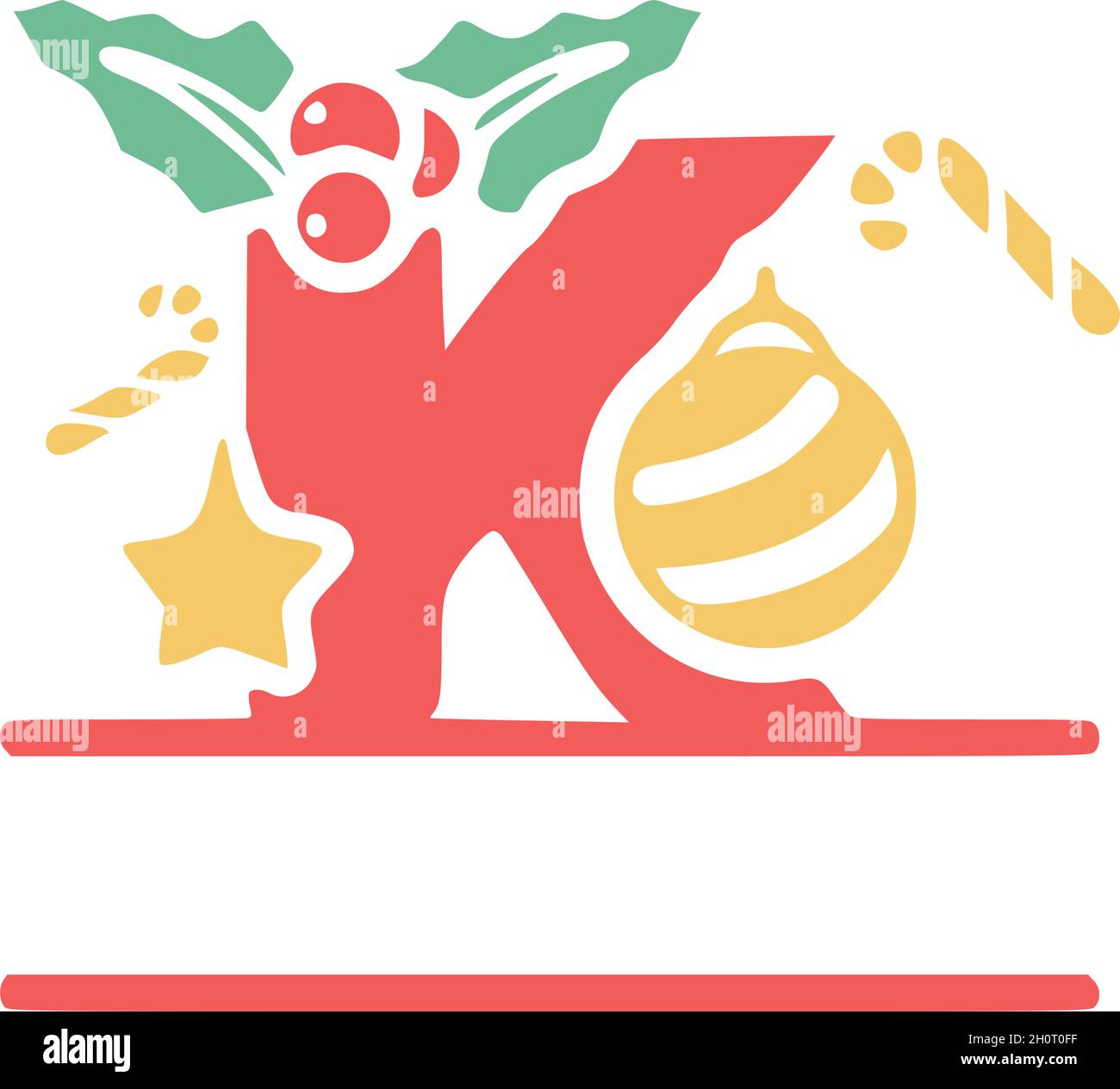 The letter K is decorated with mistletoe and Christmas elements ...