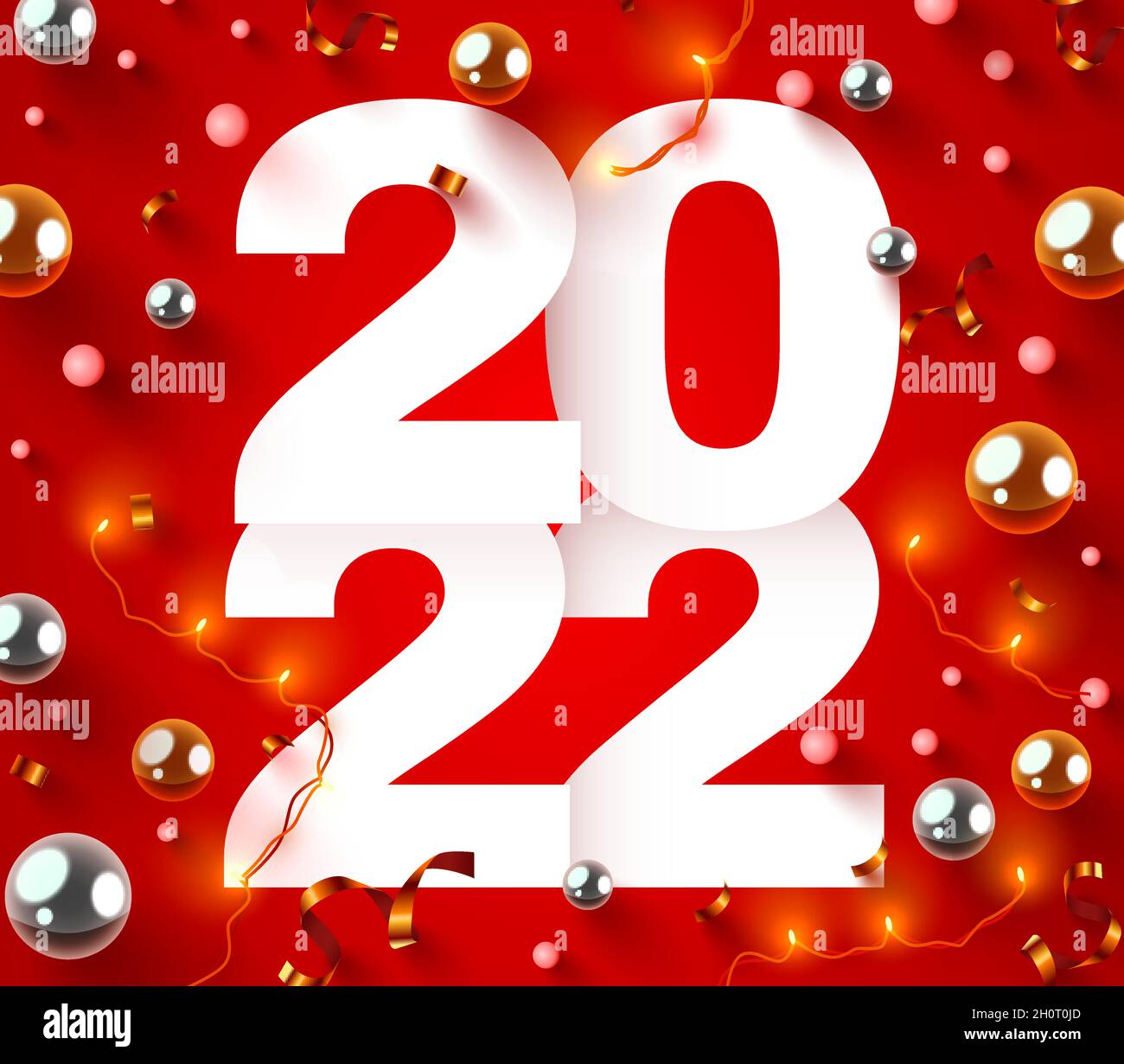 Happy New 2022 Year. Holiday numbers 2022 with confetti and garland ... Happy New 2022 Year. Holiday numbers 2022 with confetti and garland ...